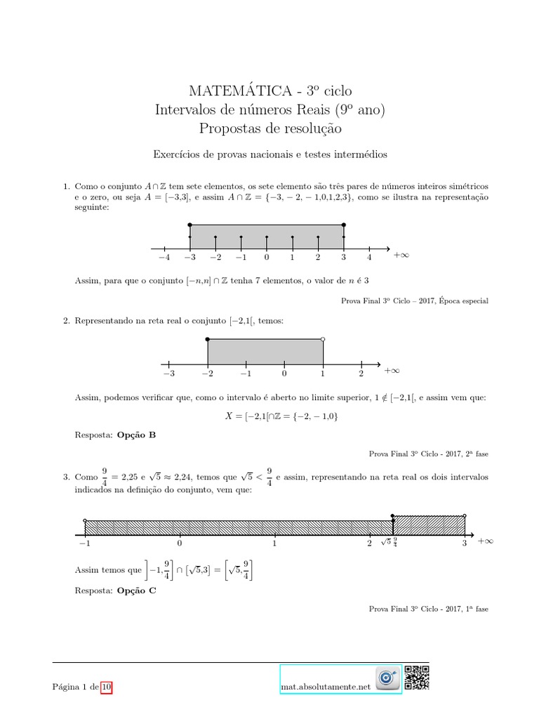 Intervalos Num Reais Resol | PDF | Número real | Número inteiro