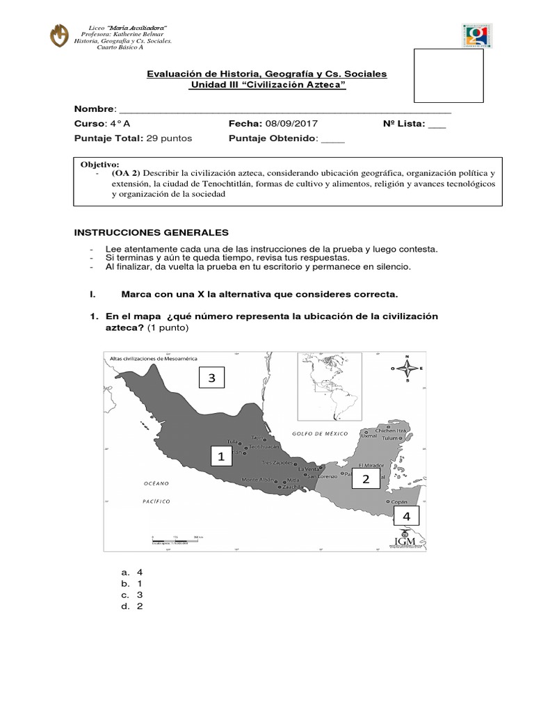 Evaluación Los Aztecas | PDF | azteca | Sacerdote
