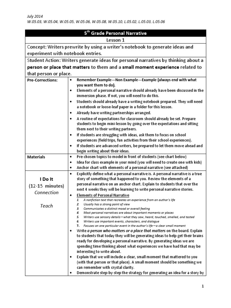 5th Grade Personal Narrative Writing Guide | PDF | Narrative | Narration