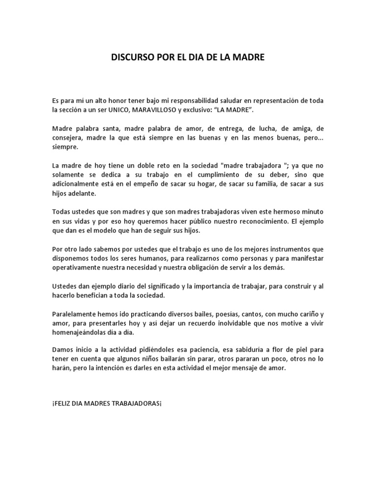 Discurso Por El Dia de La Madre