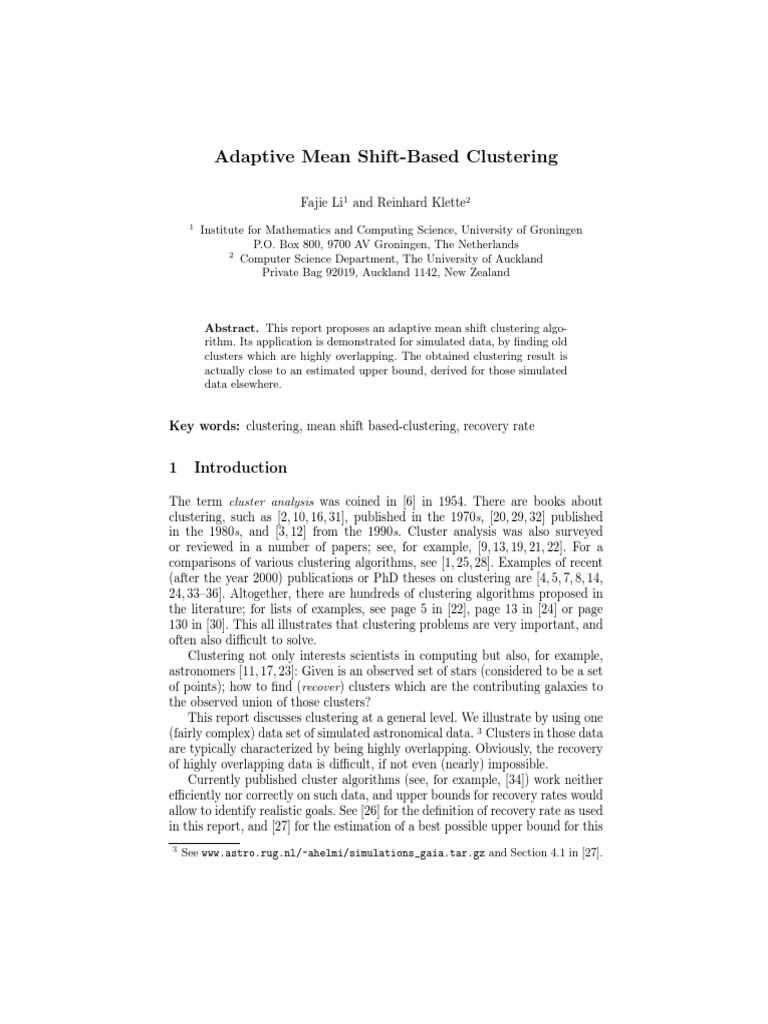 Adaptive Mean Shift-Based Clustering | PDF | Cluster Analysis | Histogram