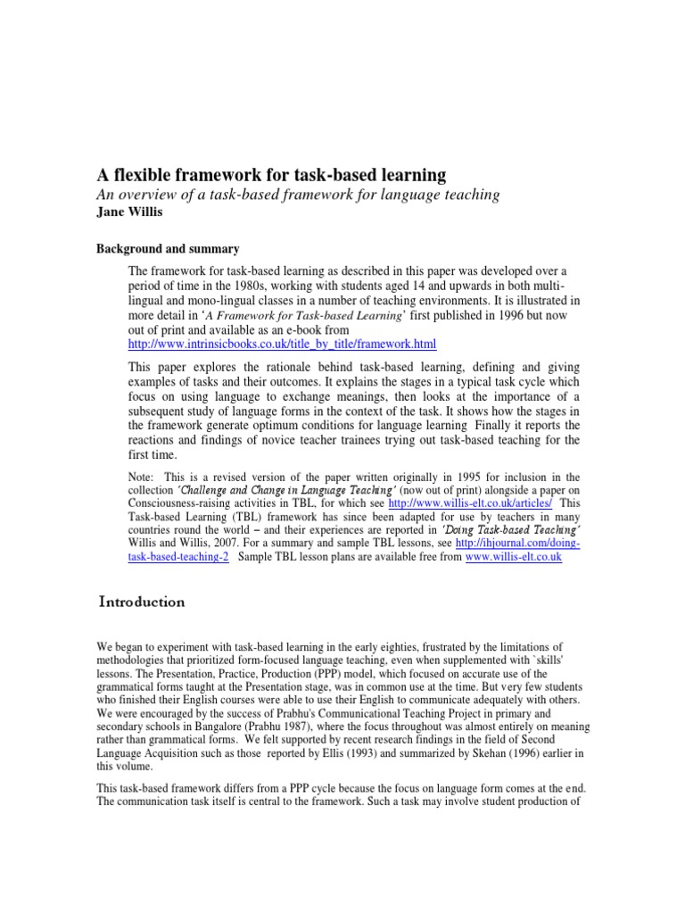 Task-Based Learning Framework Overview | PDF | Second Language ...