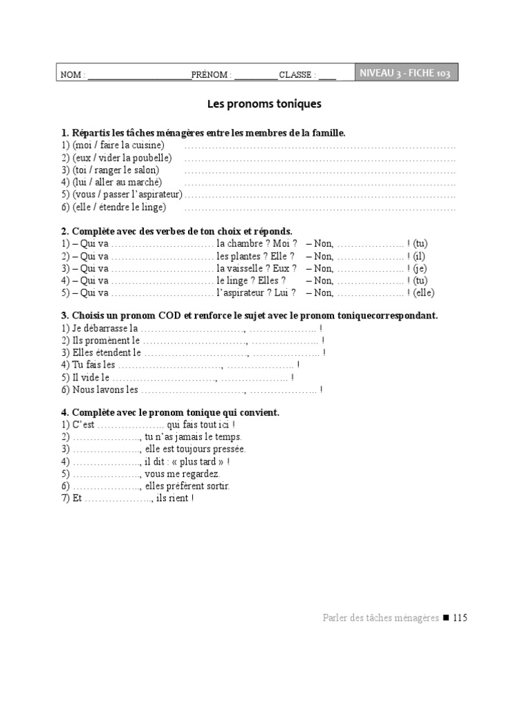 Fiche103 - Pronoms Toniques | PDF