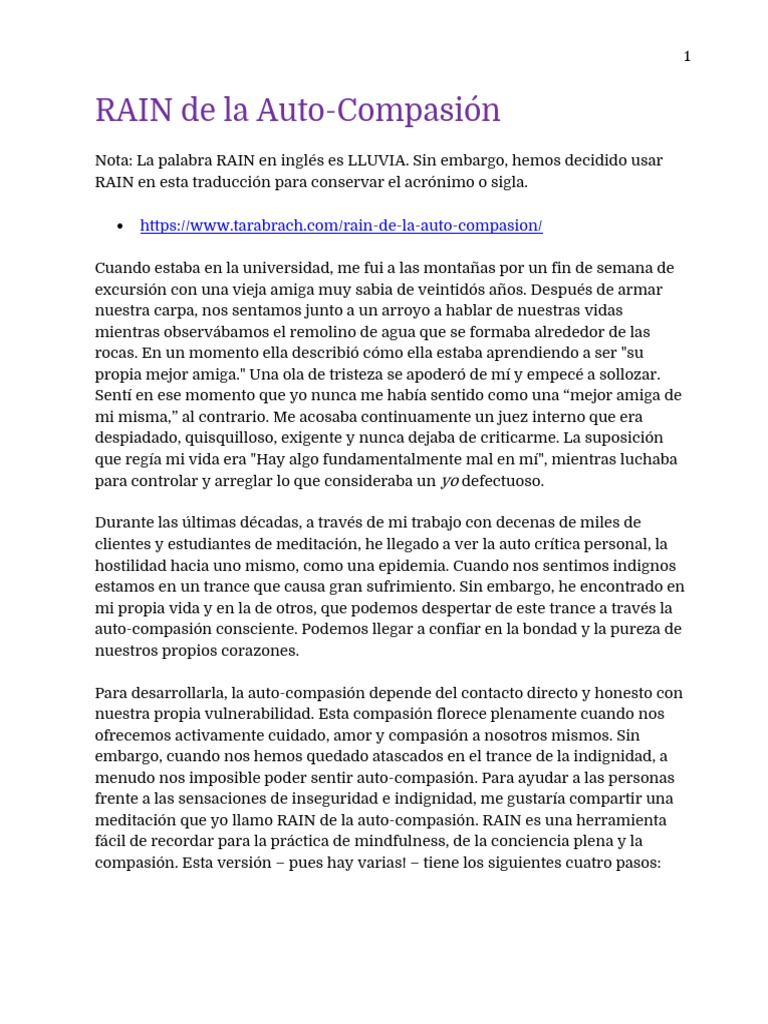 RAIN-de-la-Auto-Compasión | PDF | Meditación | Temor