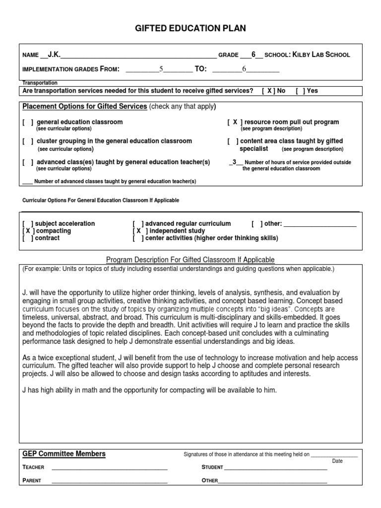 Gifted Education Plan | PDF | Gifted Education | Curriculum