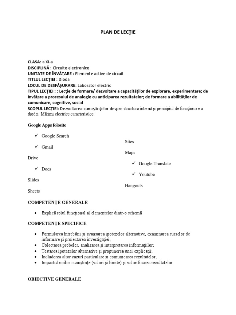 Plan de Lectie - Dioda | PDF