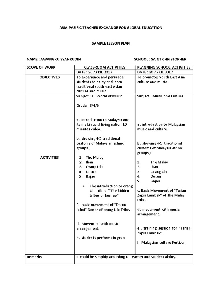 Korea Lesson Plan 2017 | PDF | Malaysia | Lesson Plan