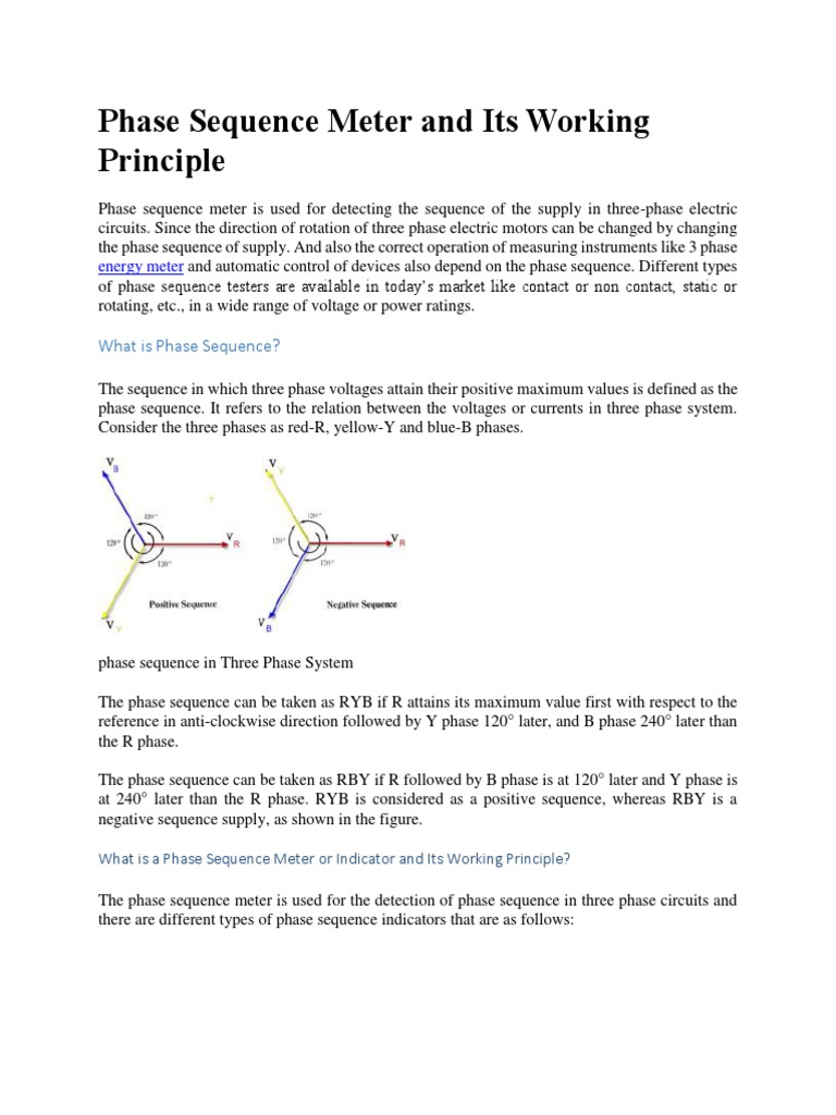 Phase Sequence Meter Principle | PDF | Measuring Instrument | Inductor