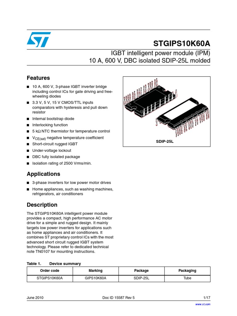 IGBT intelligent power module (IPM) 10 A, 600 V, DBC isolated SDIP-25L ...