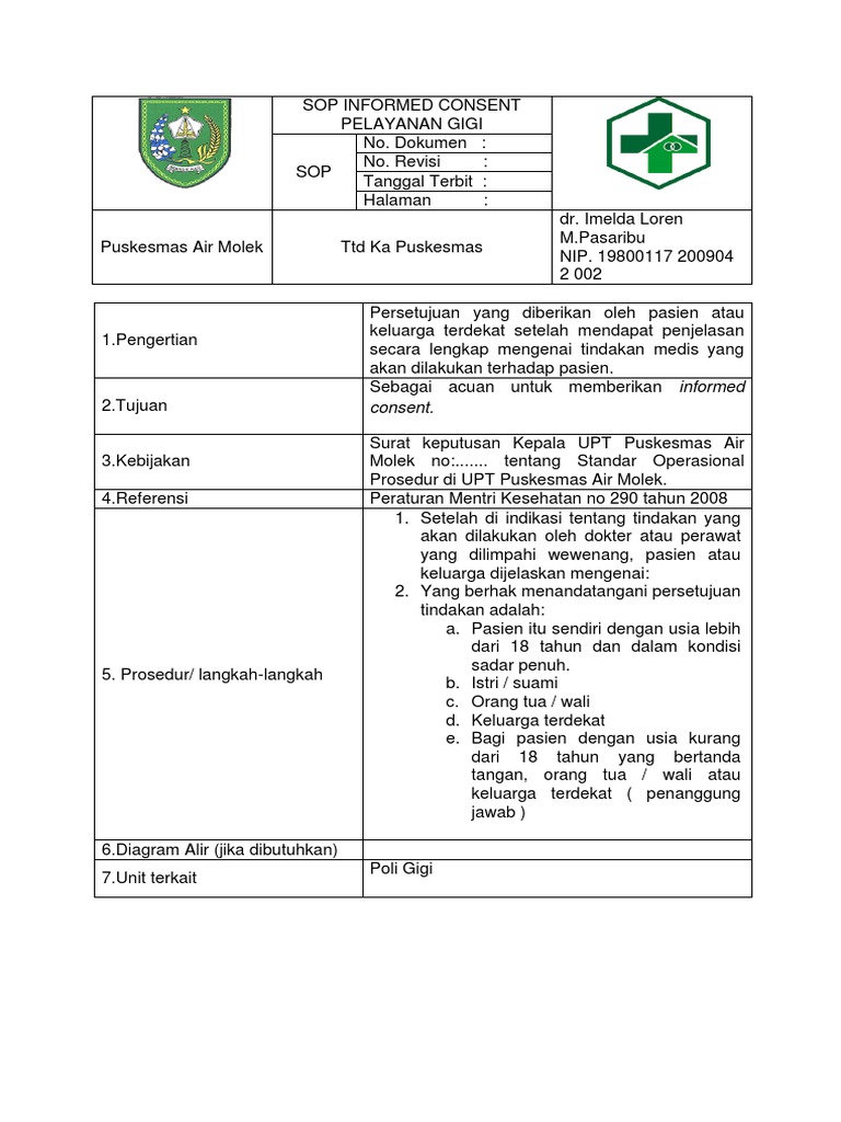 Sop Informed Consent Pelayanan Gigi | PDF