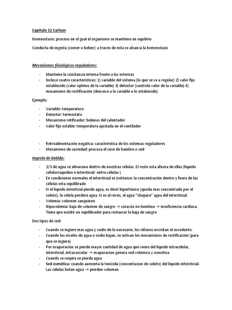 Resumen Capitulo 12 Carlson | PDF | Angiotensina | Glucógeno