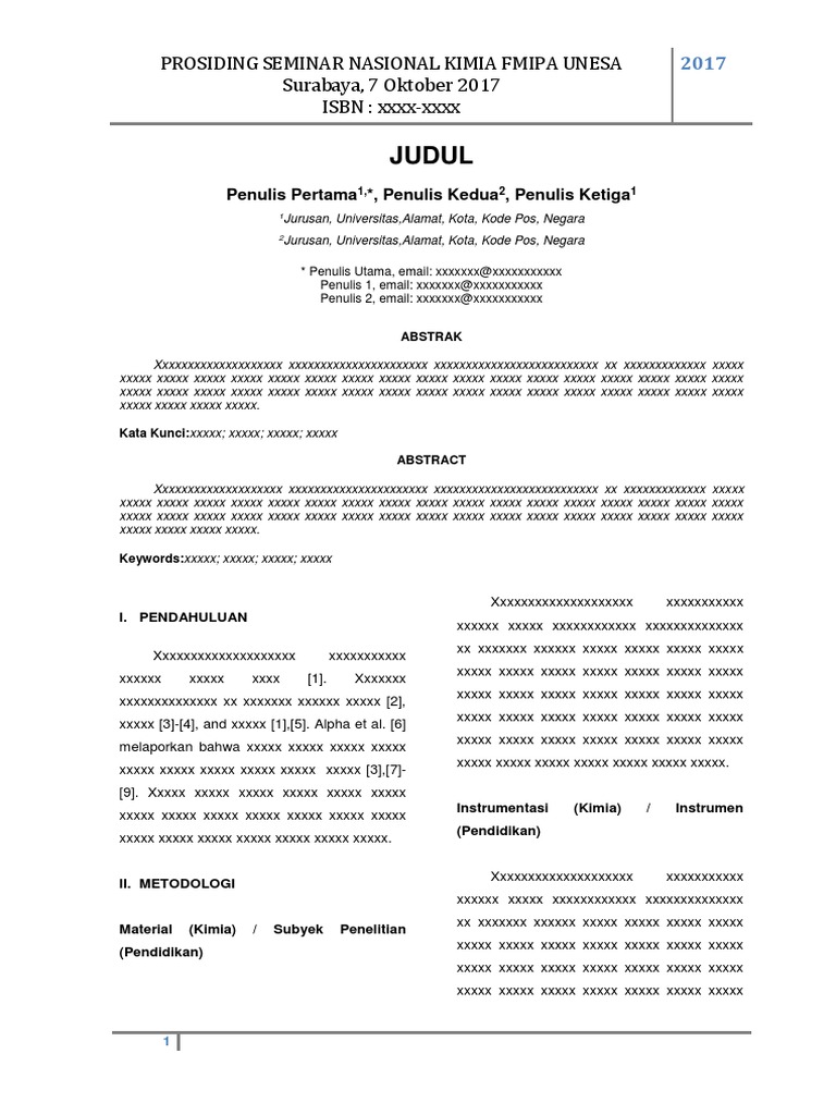 Template Prosiding Seminar Nasional Kimia FMIPA Unesa 2017 | Written ...
