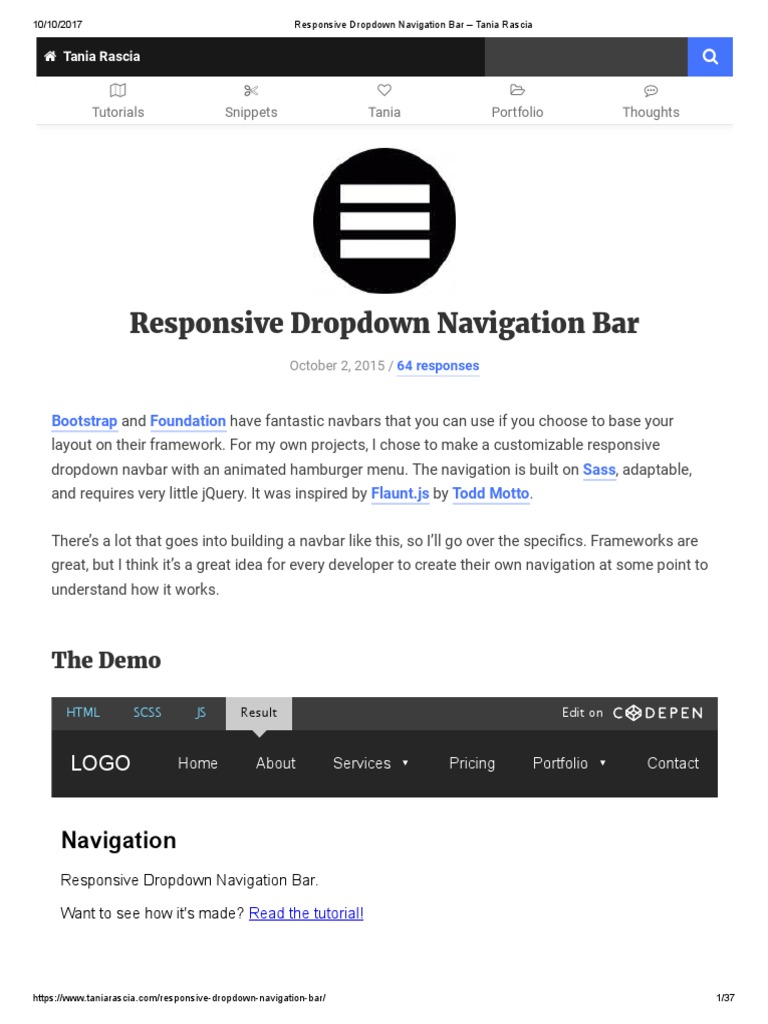 Responsive Dropdown Navigation Bar - Tania Rascia | PDF | Software Engineering | Software ...