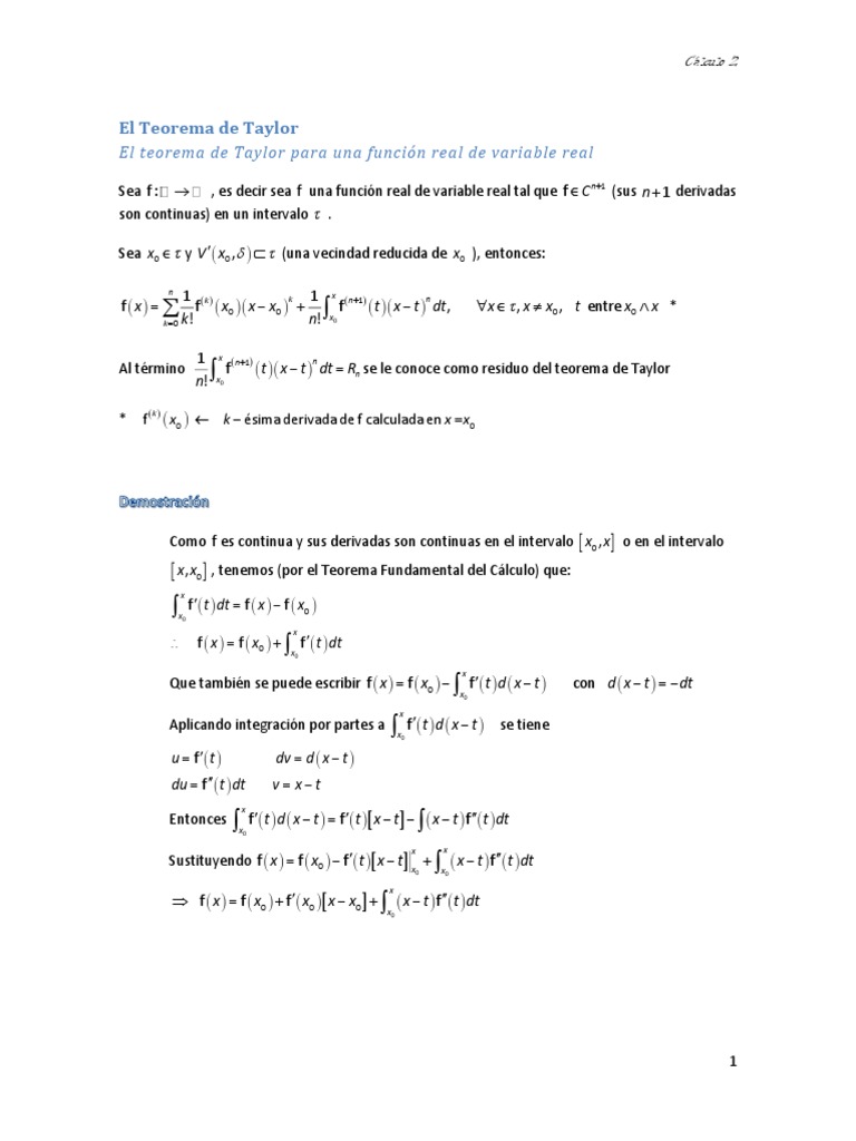 El Teorema de Taylor | PDF | Función continua | Derivado