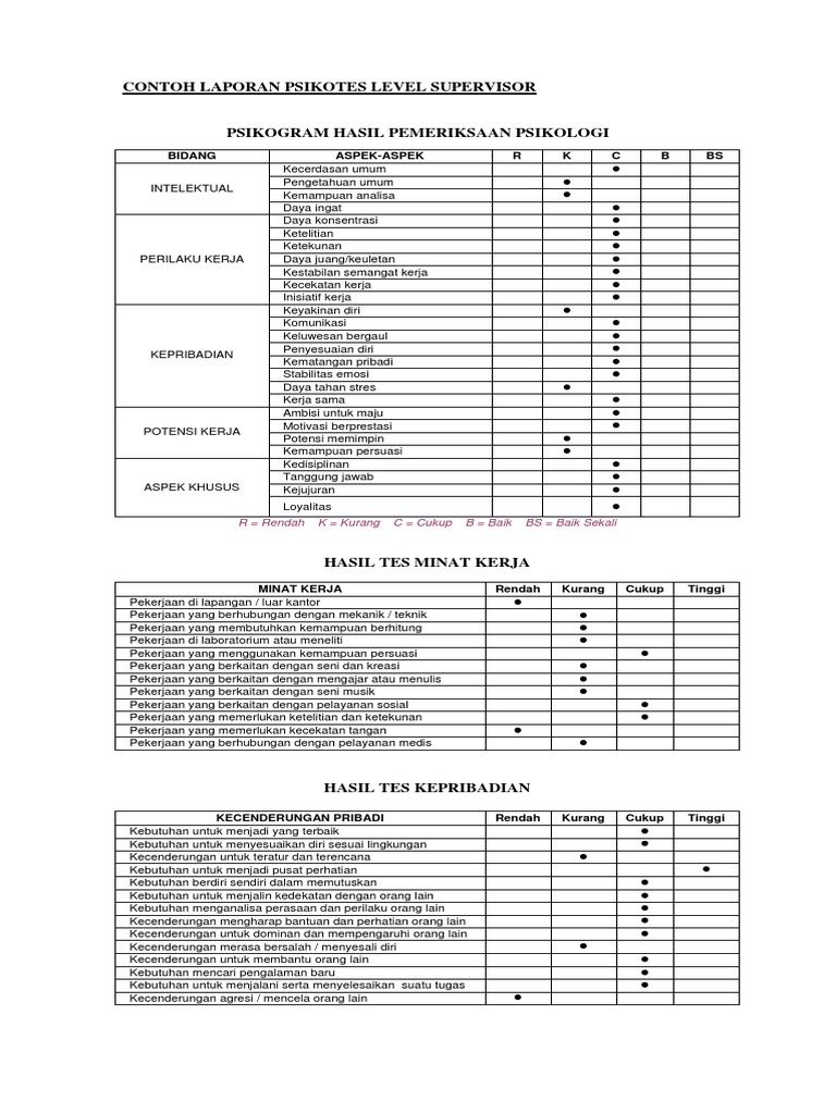 Contoh Psikogram Dan Laporan Psikotes Level Supervisor PDF | PDF ...