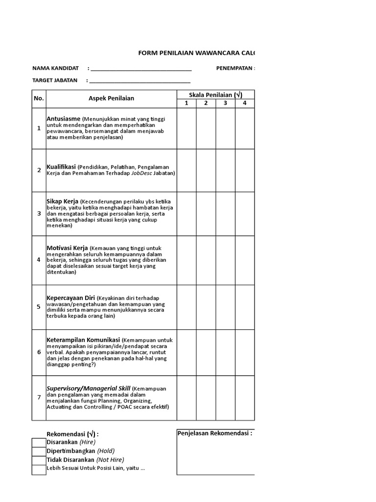 Form Penilaian Wawancara | PDF