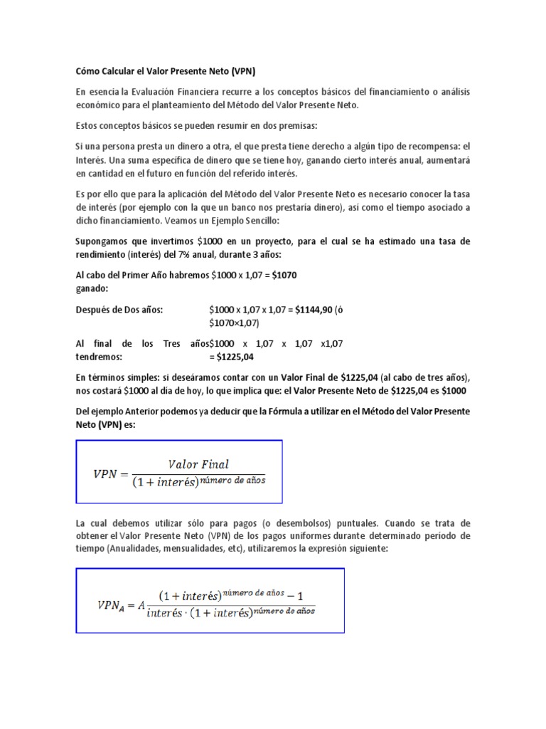Formula VPN | PDF | Interés | Valor presente neto