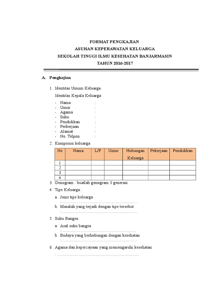 Format Pengkajian Asuhan Keperawatan Keluarga | PDF