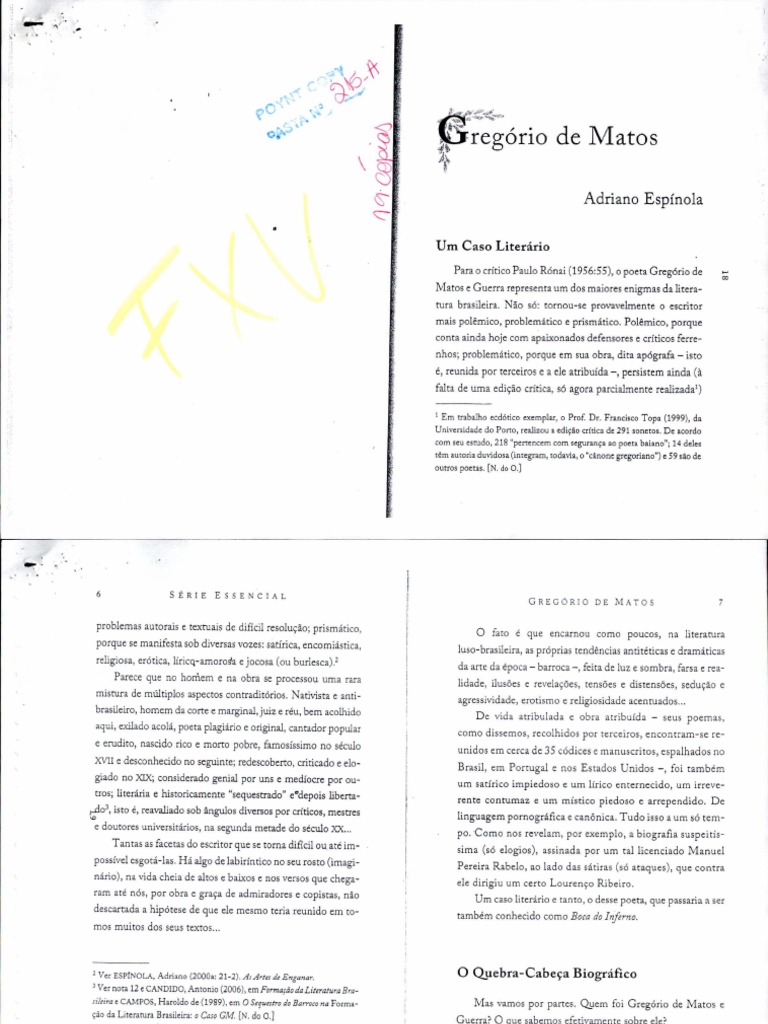 Biografia de Gregório de Matos | PDF | Biografia | Poesia