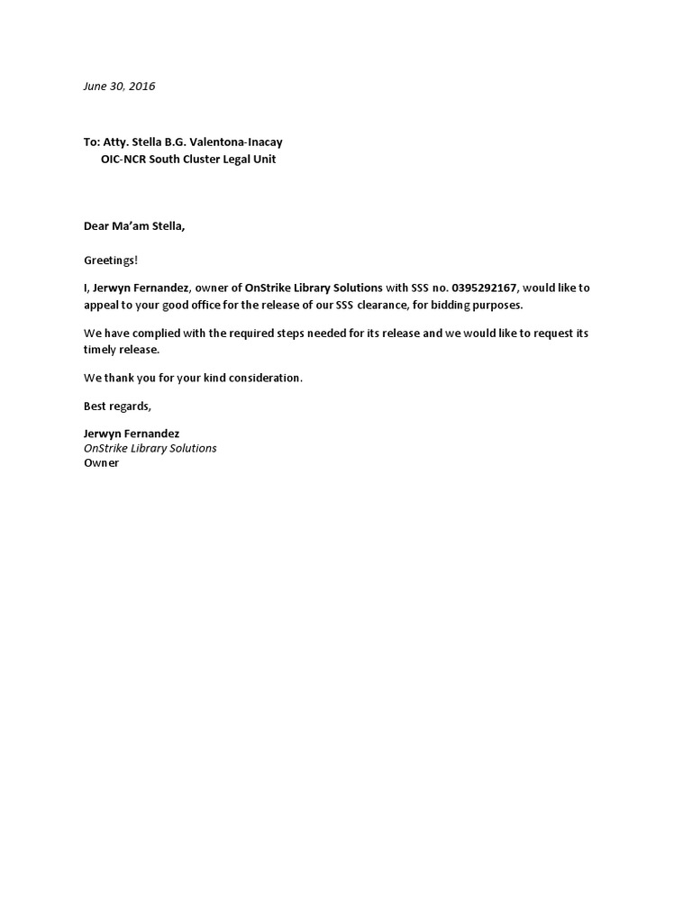 Sss Letter Of Intent PDF