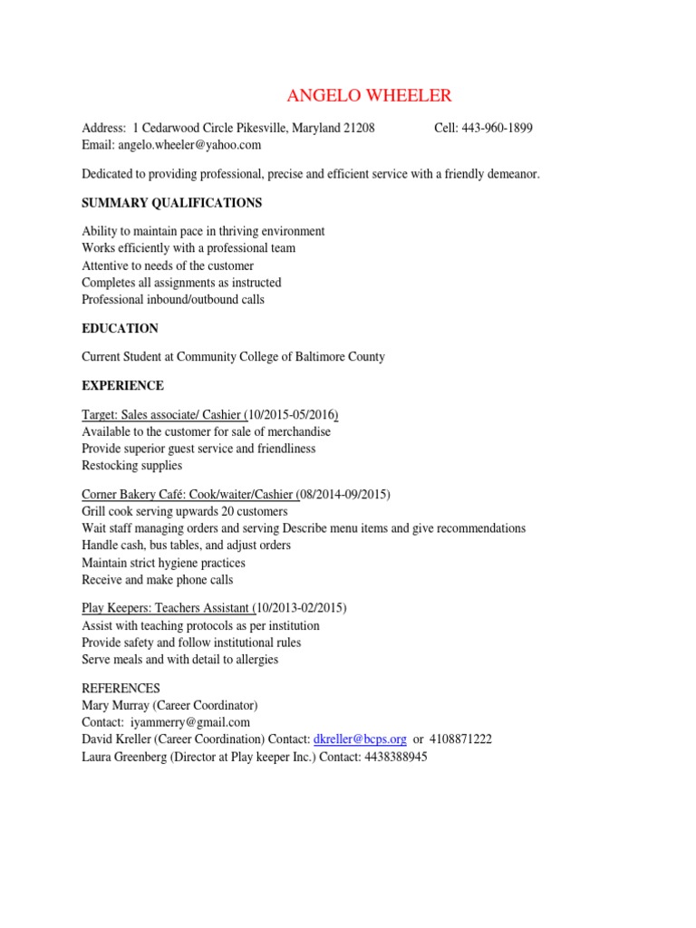 Angelo Wheeler Resume Final | PDF | Business | Wellness