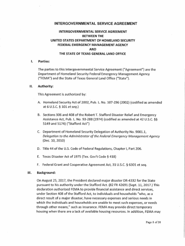 FEMA Contract With Texas General Land Office