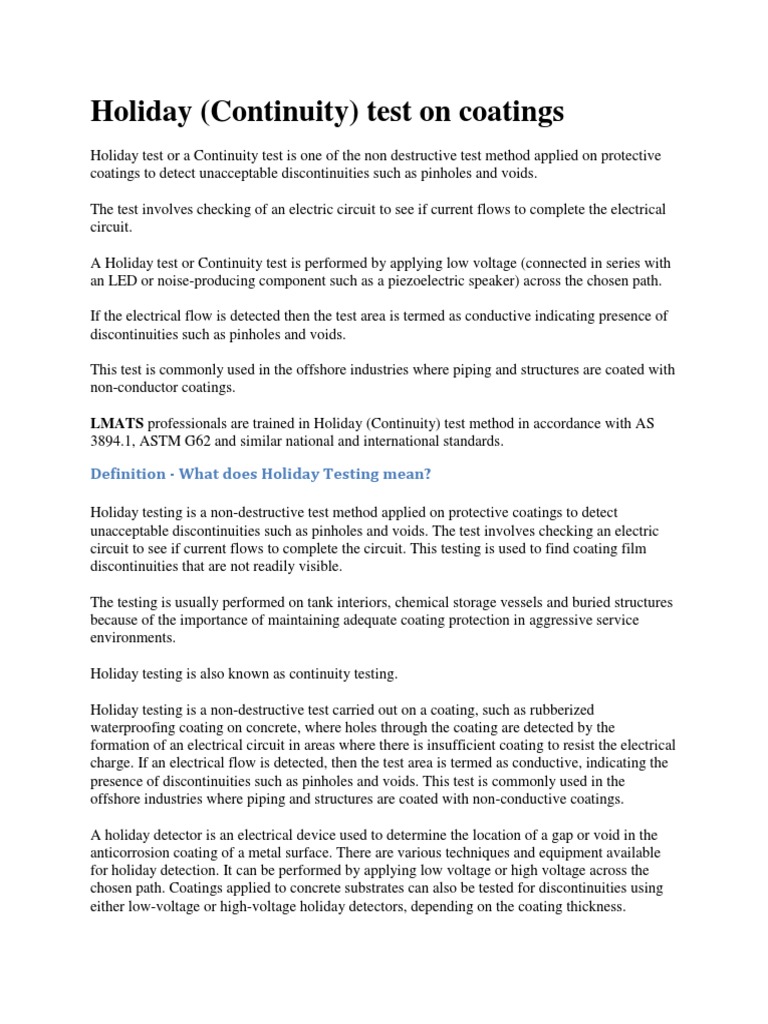 Holiday Test | Download Free PDF | High Voltage | Electrical Conductor