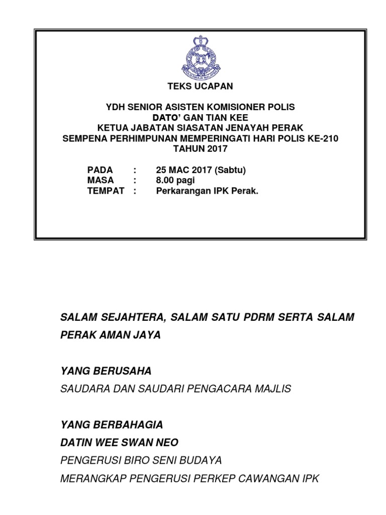 Draf Teks Ucapan Hari Polis 2017 | PDF