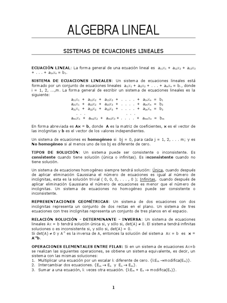 Algebra Lineal Sistemas | PDF | Sistema de ecuaciones lineales | Ecuaciones