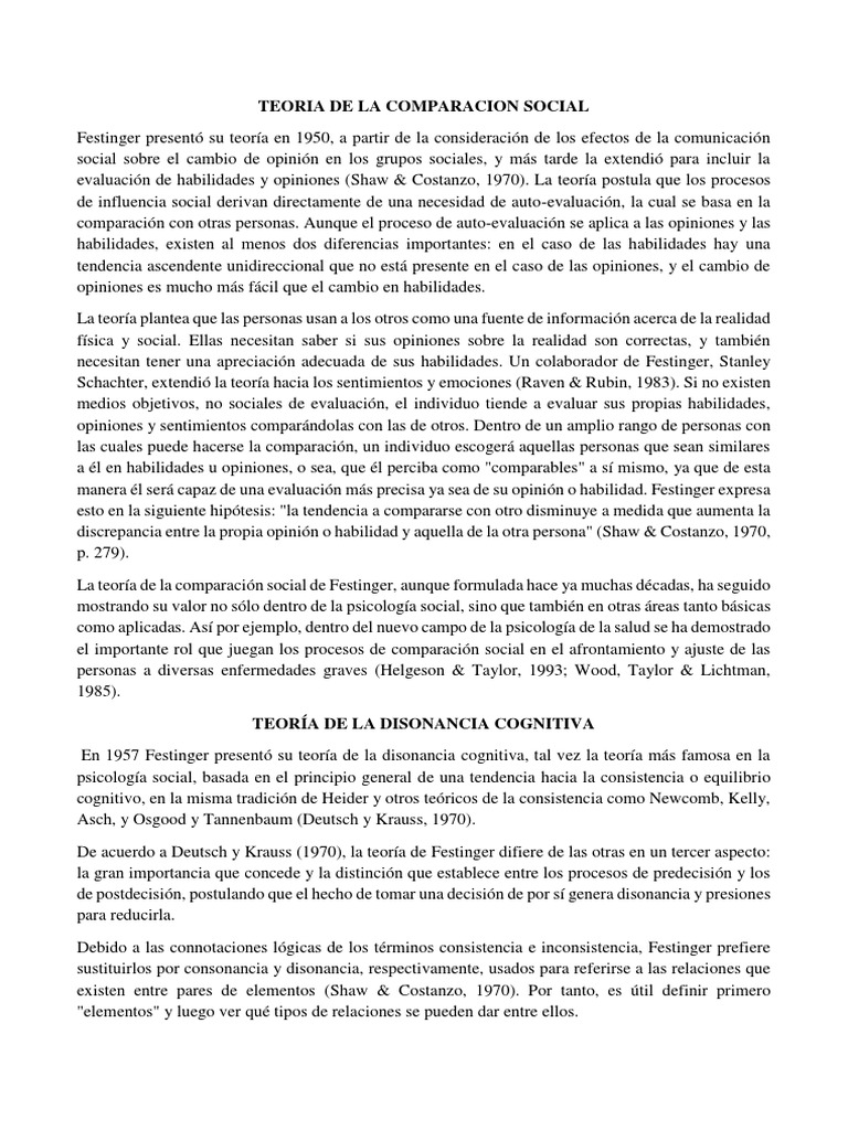 Teoria de La Comparacion Social | Descargar gratis PDF | Actitud ...