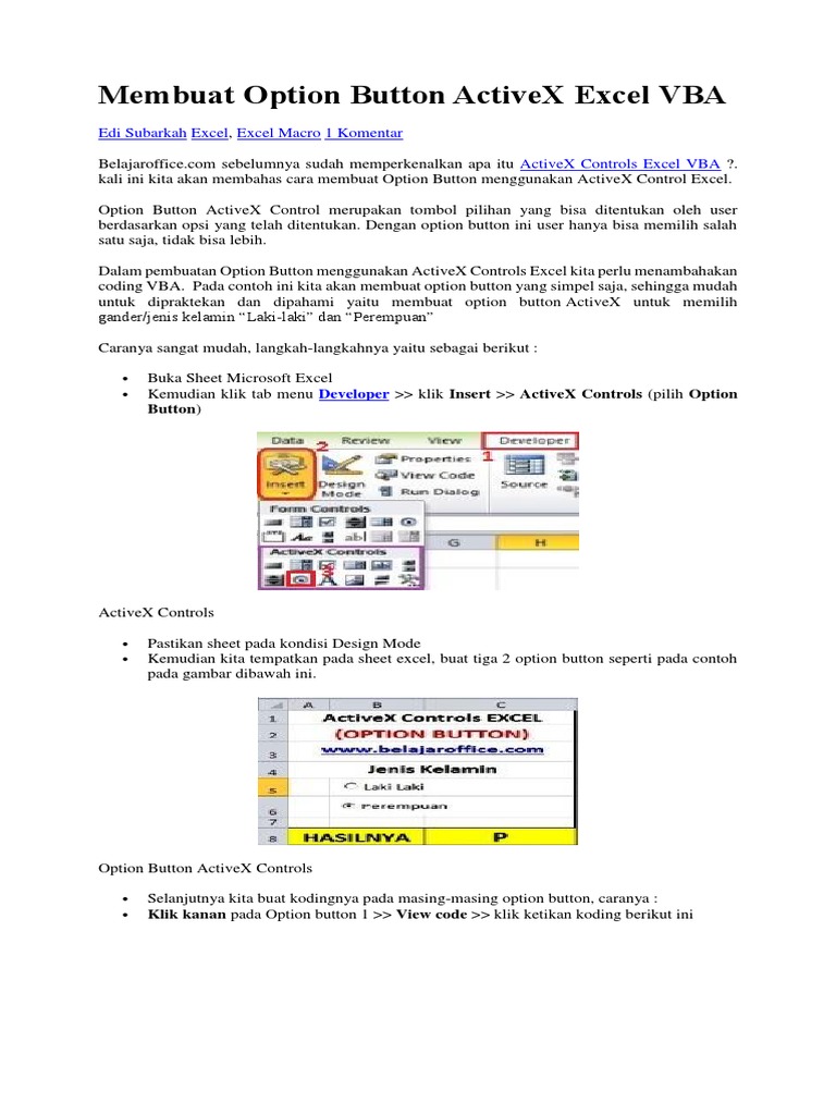 Membuat Option Button ActiveX Excel VBA | PDF