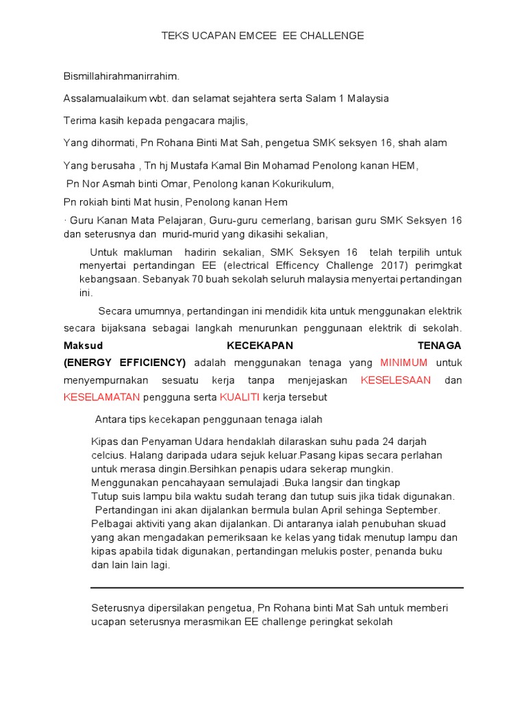 Teks Ucapan Perasmian Ee Challenge | PDF