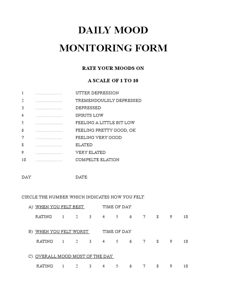 Daily Mood Monitoring Form | PDF | Sports & Recreation