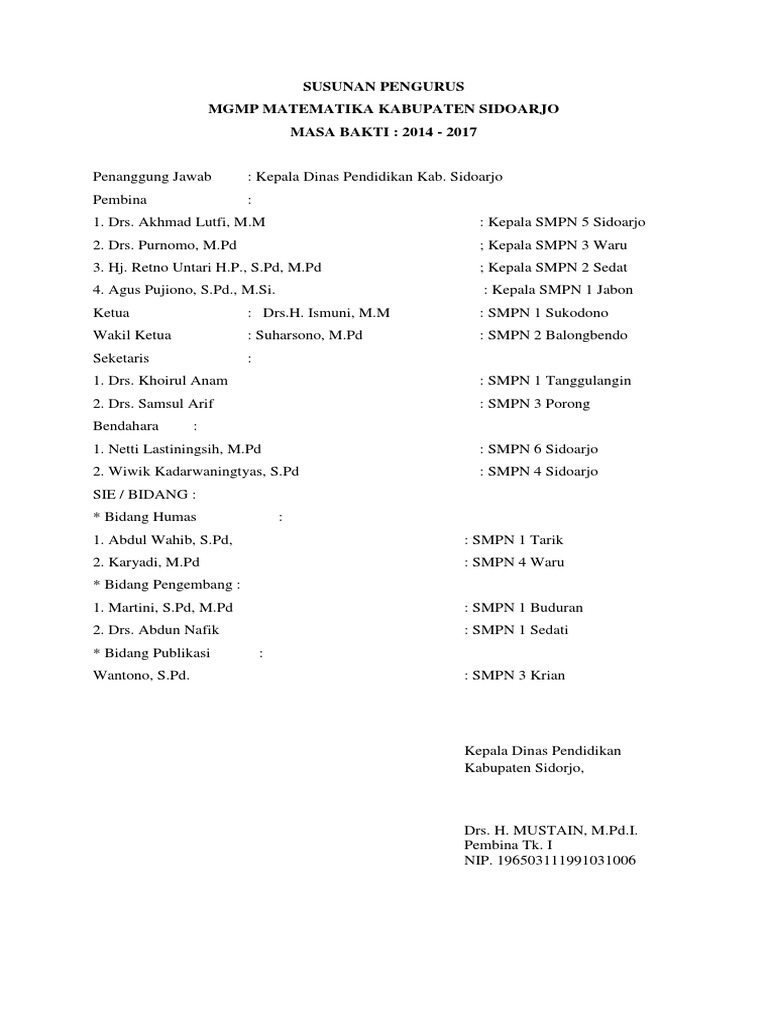Contoh Pengurus MGMP | PDF