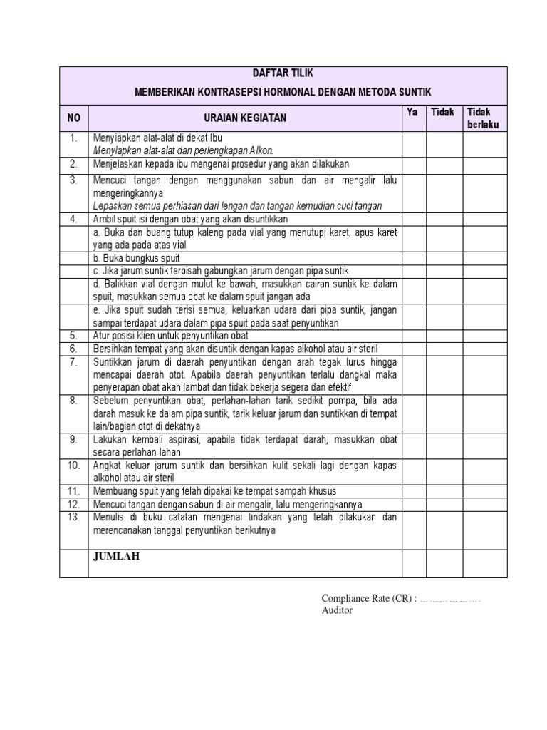 Daftar Tilik KB Suntik | PDF