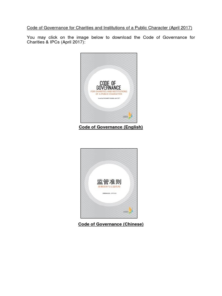 Code of Governance For Charities and Institutions of A Public Character ...