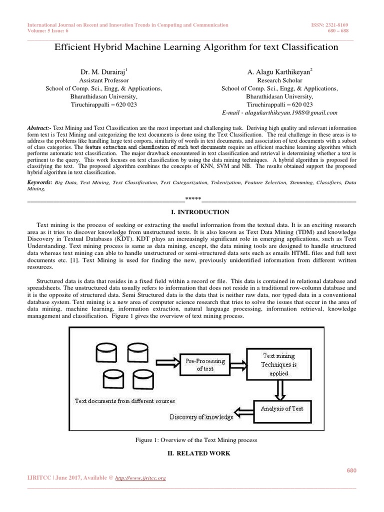 Efficient Hybrid Machine Learning Algorithm For Text Classification ...