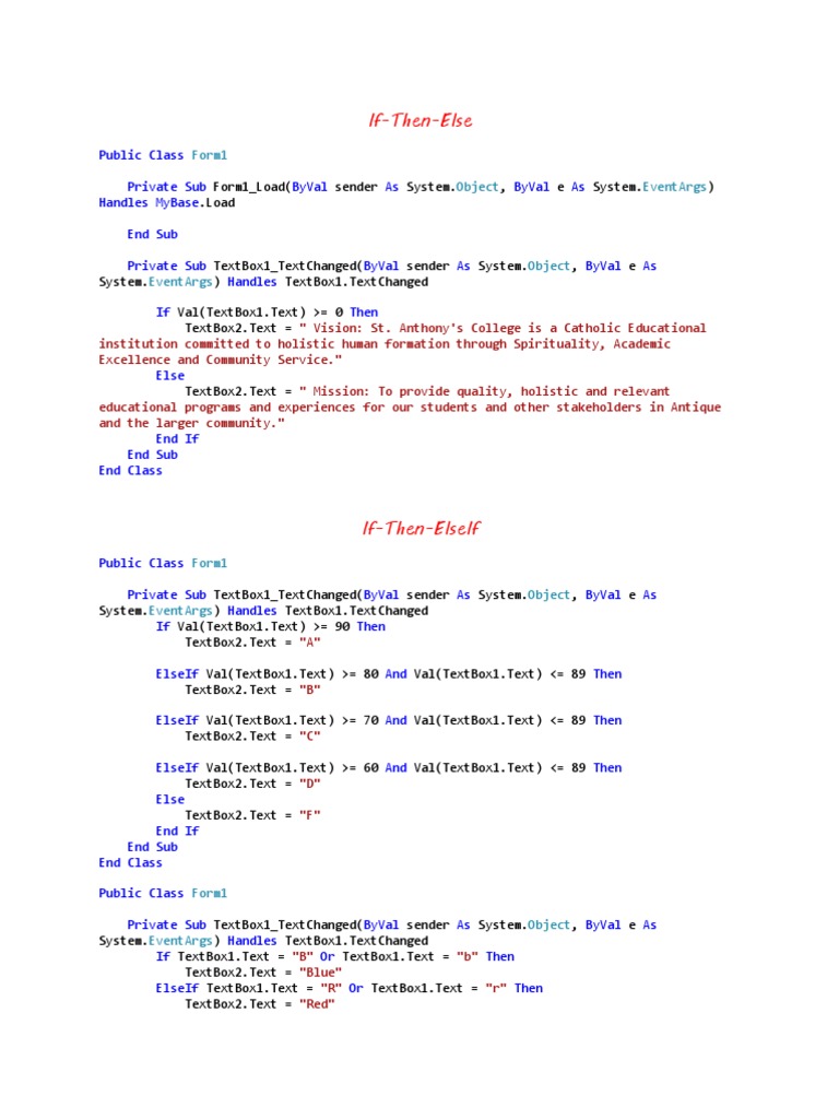 If-Then-Else: Form1 Object Eventargs | PDF