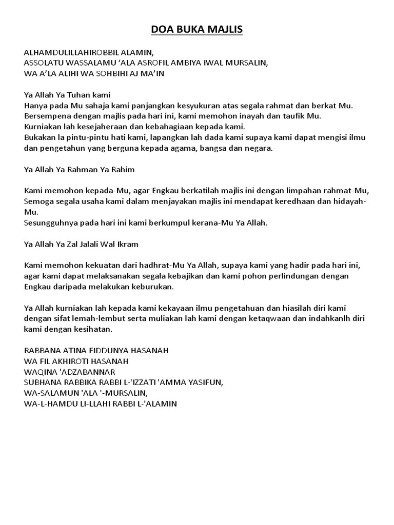 Doa Buka Majlis