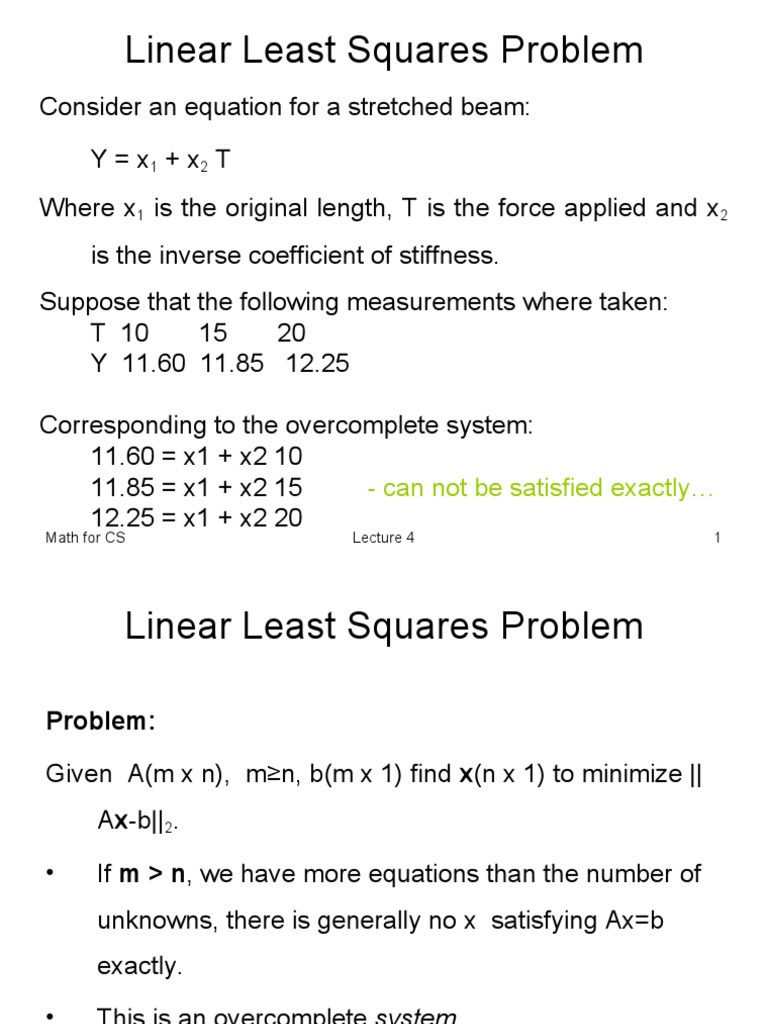 Linear Least Squares Problem: - Can Not Be Satisfied Exactly | PDF | Matrix (Mathematics ...