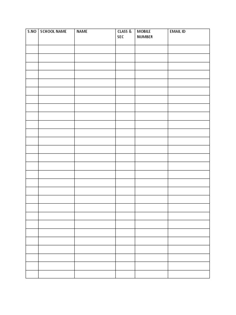 S.No School Name Name Class & SEC Mobile Number Email Id | PDF