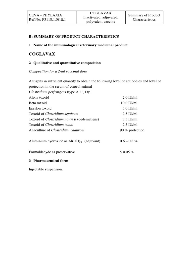 P3118.1.08.E.1.Coglavax SPC | PDF | Vaccines | Injection (Medicine)