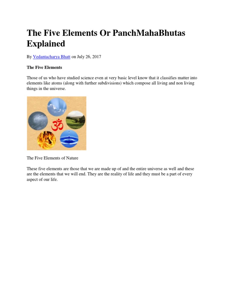 The Five Elements or PanchMahaBhutas Explained | PDF | Nature ...