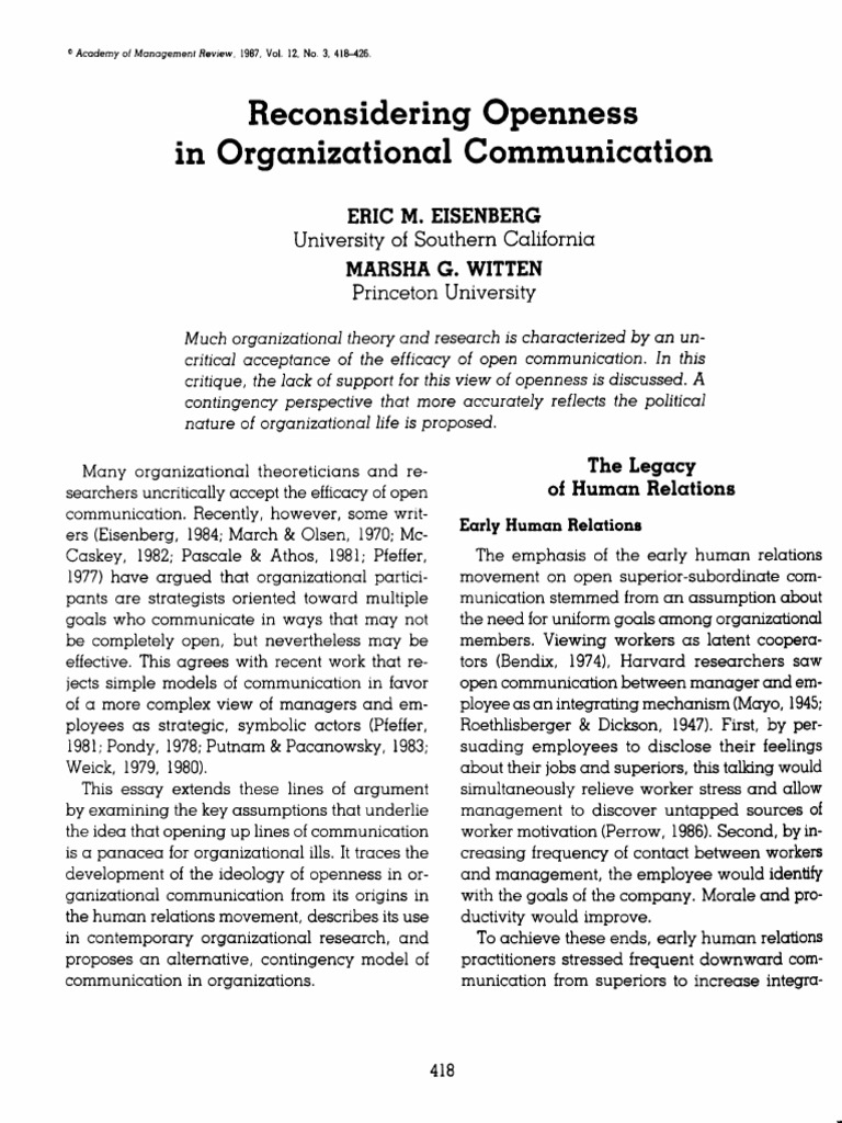 Openness in Organisation | PDF | Interpersonal Relationships | Attitude ...