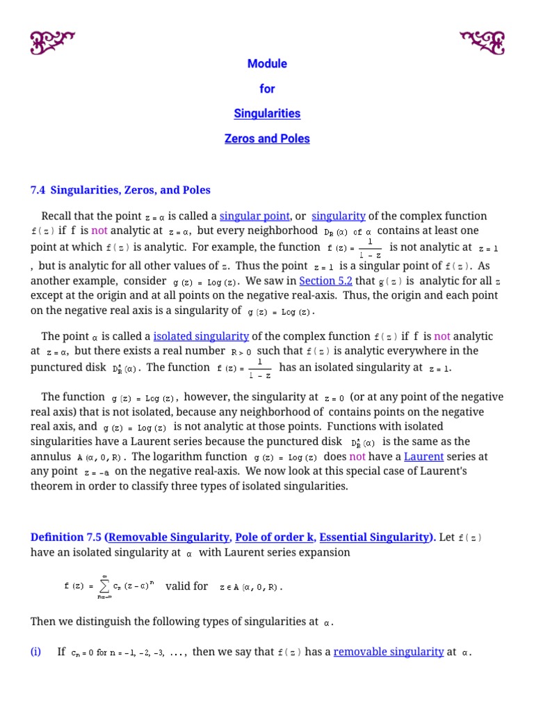Singularities, Zeros, and Poles | PDF | Analytic Function | Integer