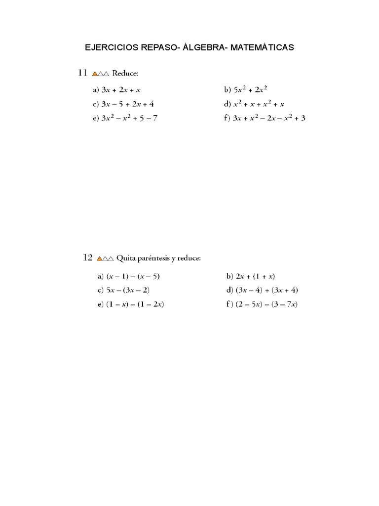 Ejercicios Repaso Álgebra 2º Eso | PDF