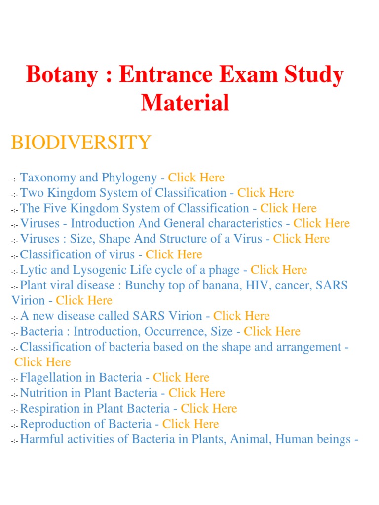 Botany - Important Questions and Answers, Entrance Exam, Study Material ...