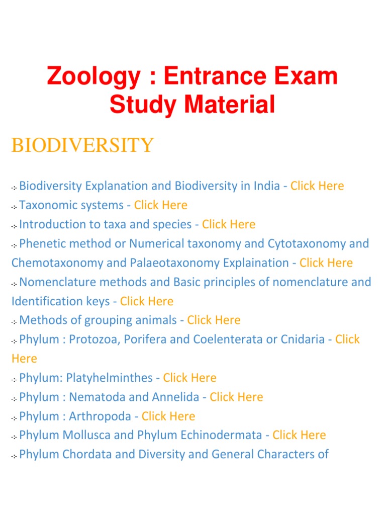 Zoology - Important Questions and Answers, Entrance Exam, Study ...