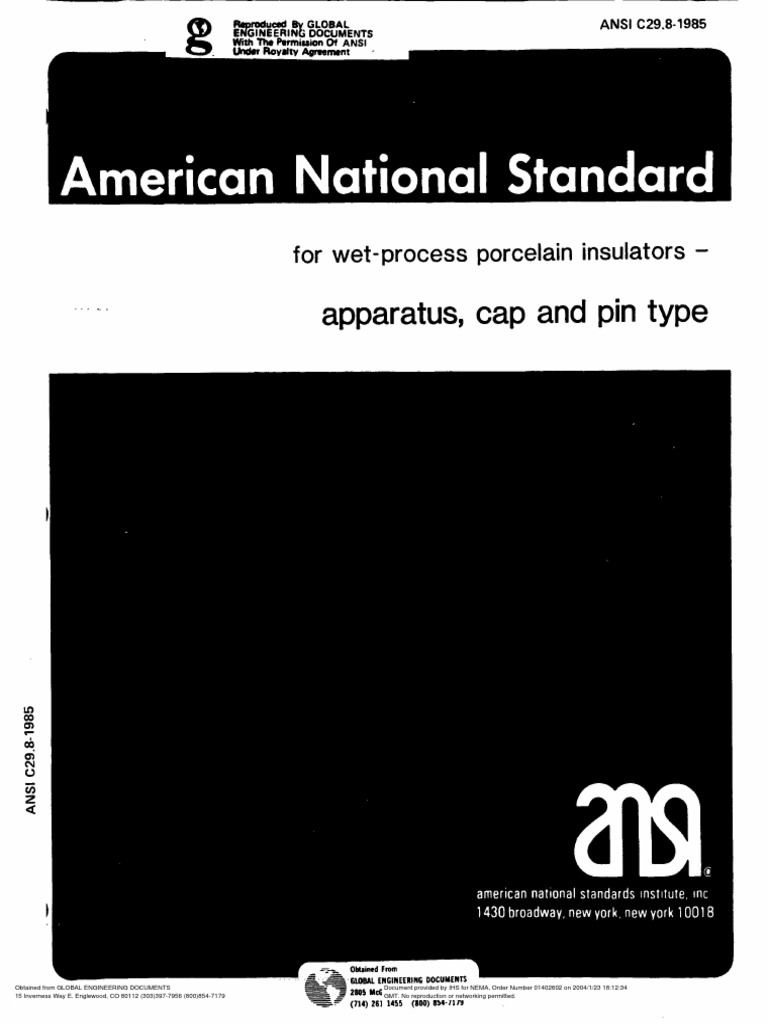 ANSI C29.8-1985 (R2002) Wet Process Porcelain Insulators-Apparatus ...