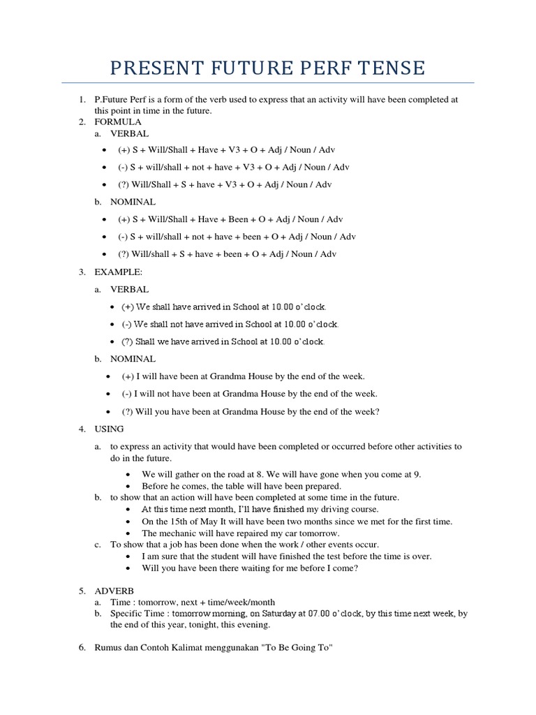Present Future Perf Tense | PDF | Grammatical Tense | Verb